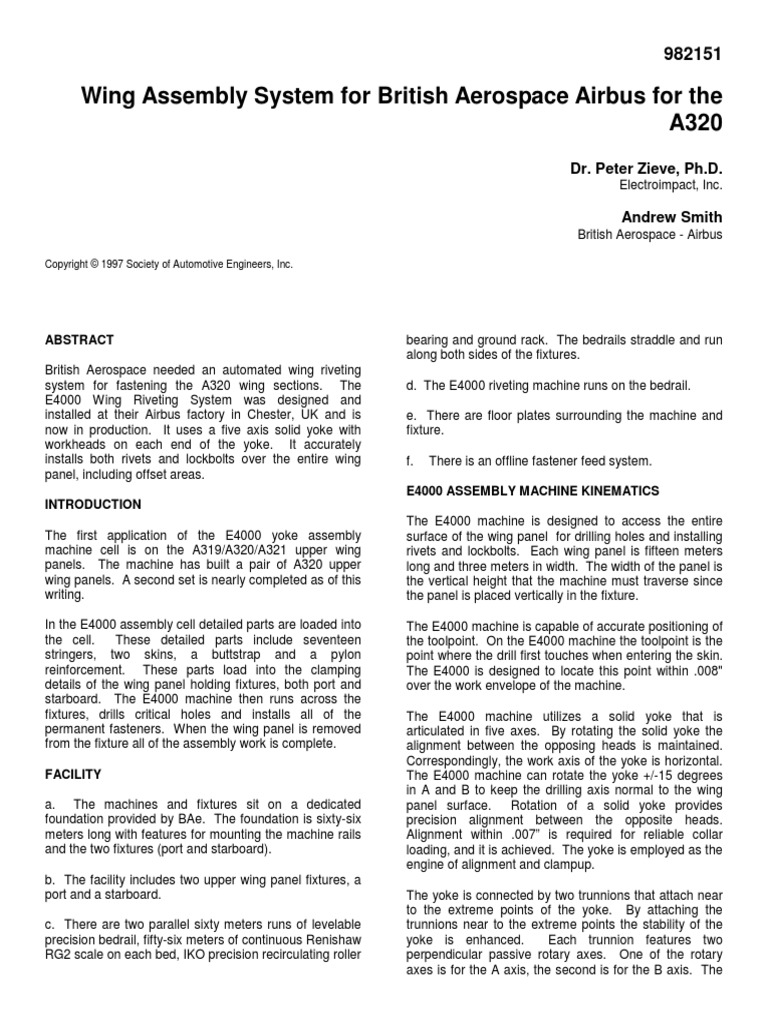 Wing Assembly System For British Aerospace Airbus For The A320 | PDF ...