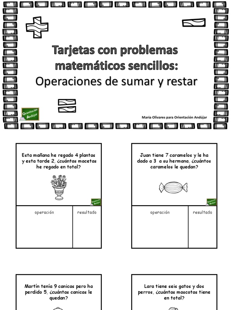 Tarjetas Problemas Matematicos Sencillos | PDF | Bebidas