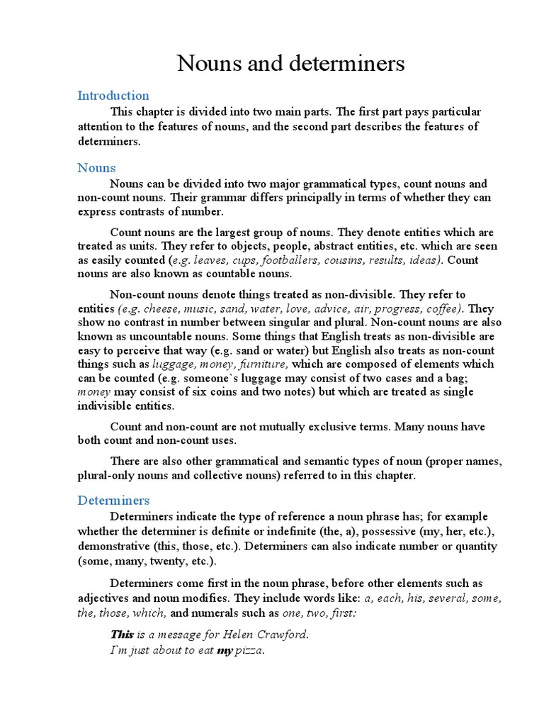 Nouns and Determiners 1 | Download Free PDF | Noun | Grammatical Number