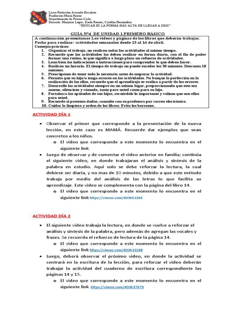 Guía de Actividades Primer Básico | PDF | Cognición | Enseñando y ...