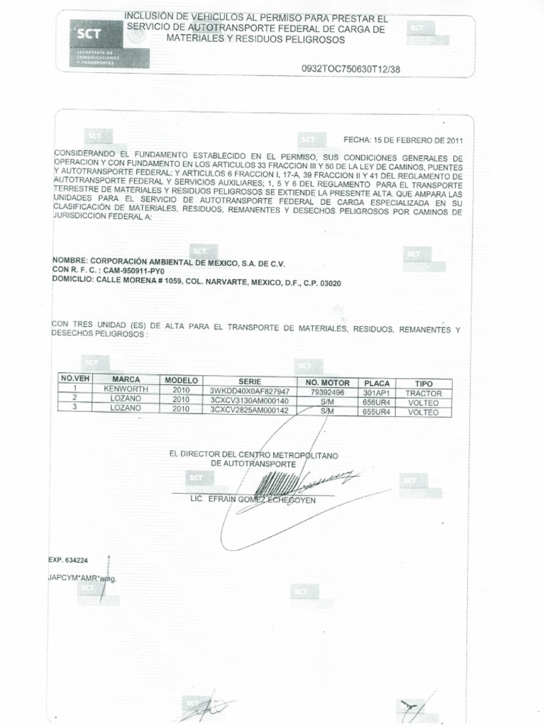 Autorización Transporte-SCT | PDF