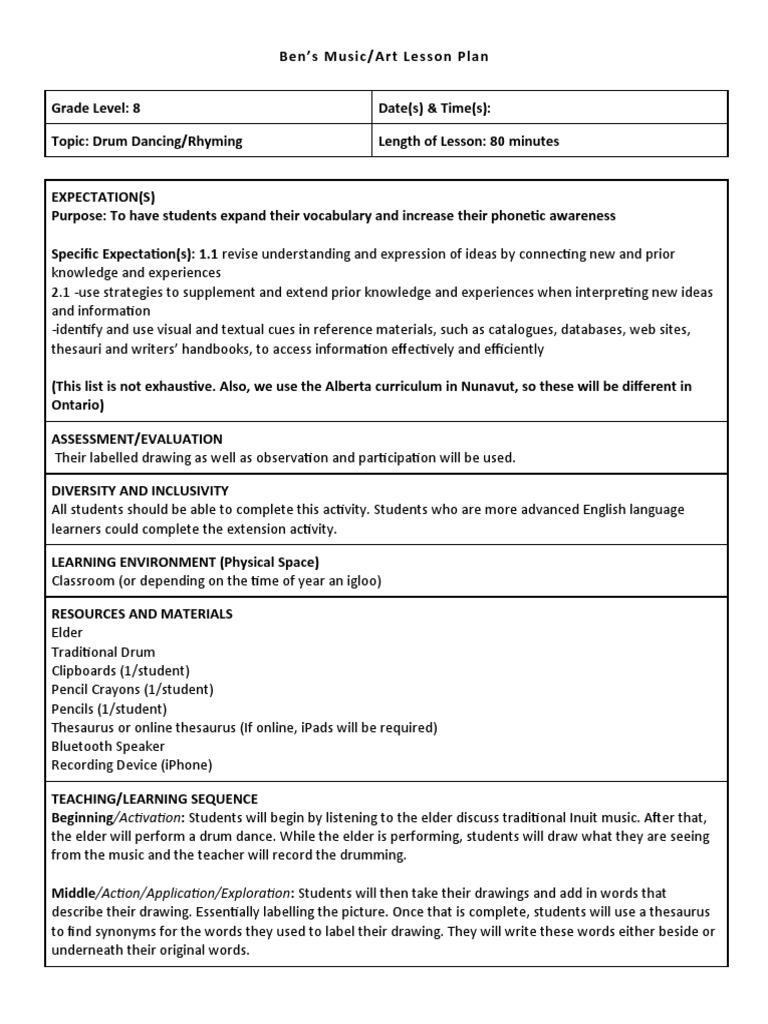 Music-Art Lesson PLan | PDF