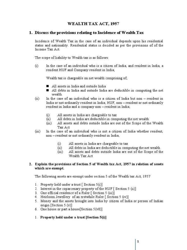 Wealth Tax Act 1957: Key Provisions | PDF | Wealth | Public Finance
