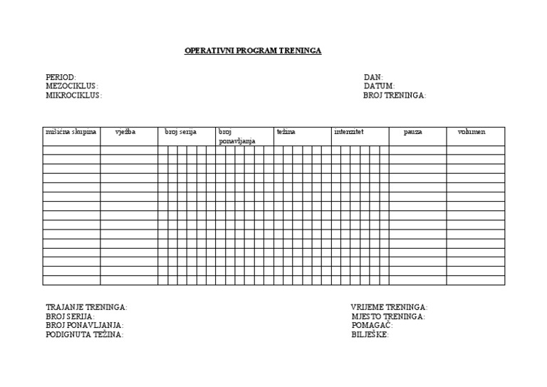 Formular Za Operativni Program Treninga | PDF