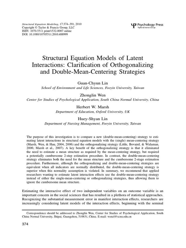 2010 Moderation SEM Lin | PDF | Structural Equation Modeling ...