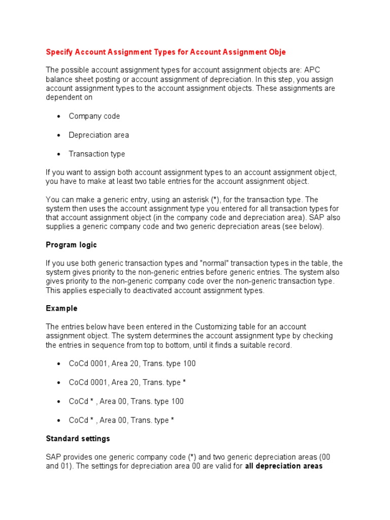 Specify Account Assignment Types For Account Assignment Obje | PDF ...