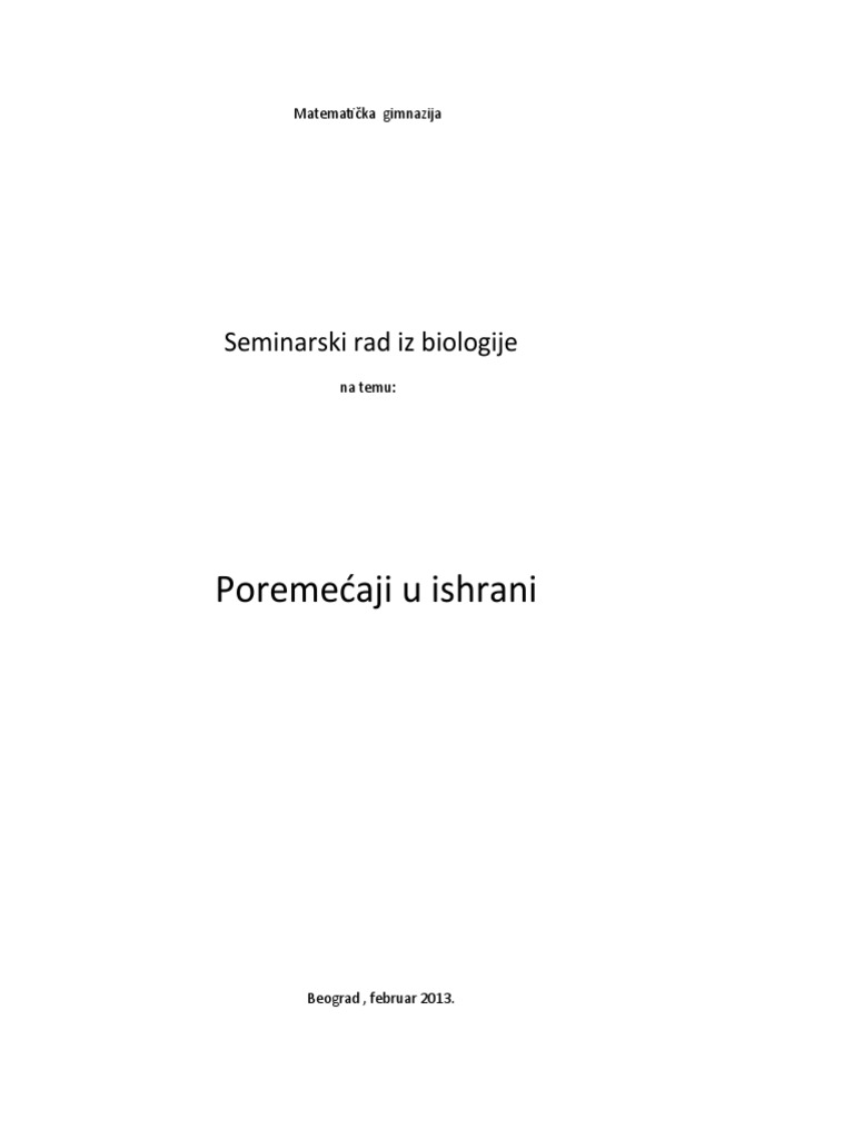 Poremecaji U Ishrani Milica Kovacevic 3a | PDF