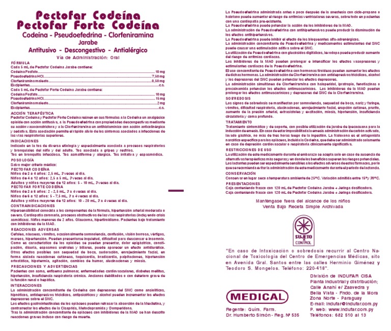 Pectofar Codeína: Información técnica sobre un jarabe antitusivo ...