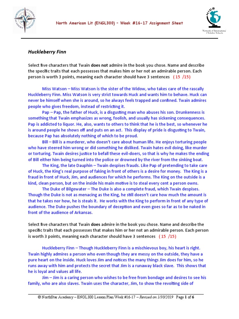 Analyzing Characters in Huckleberry Finn | PDF | Huckleberry Finn ...