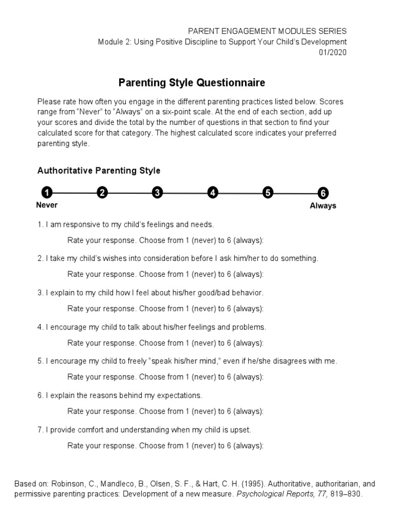 Parenting Style Questionnaire | PDF | Parenting | Relationships
