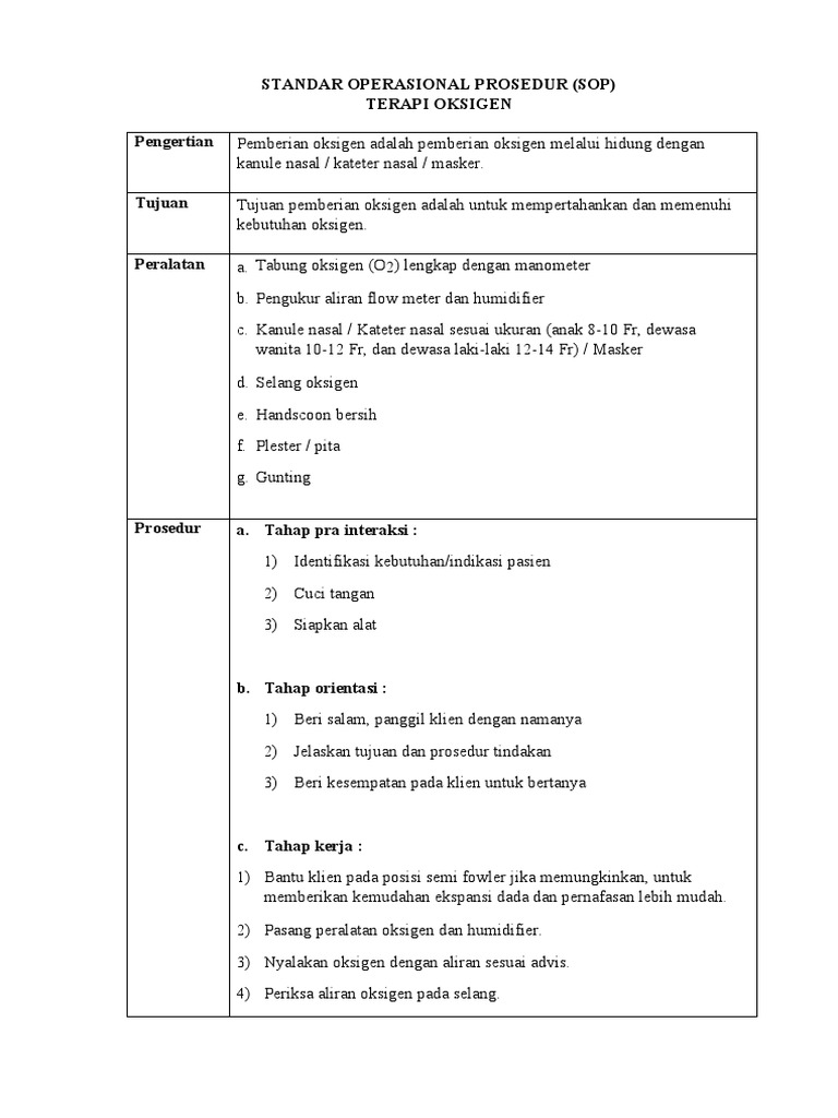 Sop Praktikum KMB TX O2, Perawatan WSD, Agd | PDF