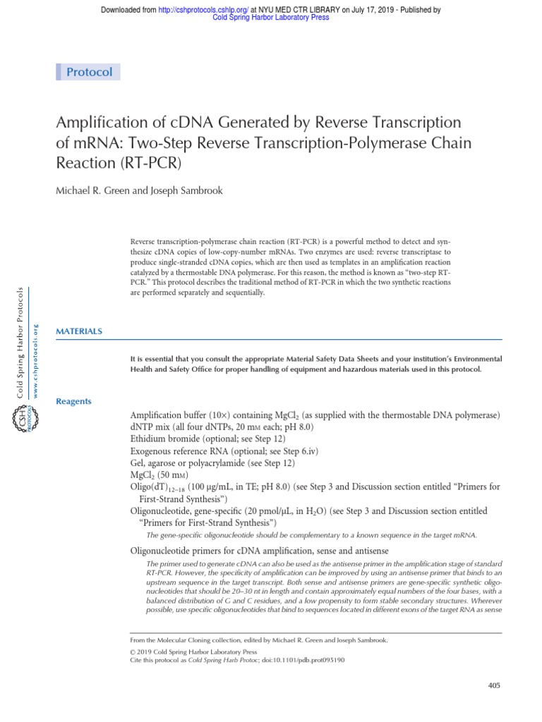 RT-PCR Two-Steps Protocol | PDF | Complementary Dna | Reverse Transcriptase
