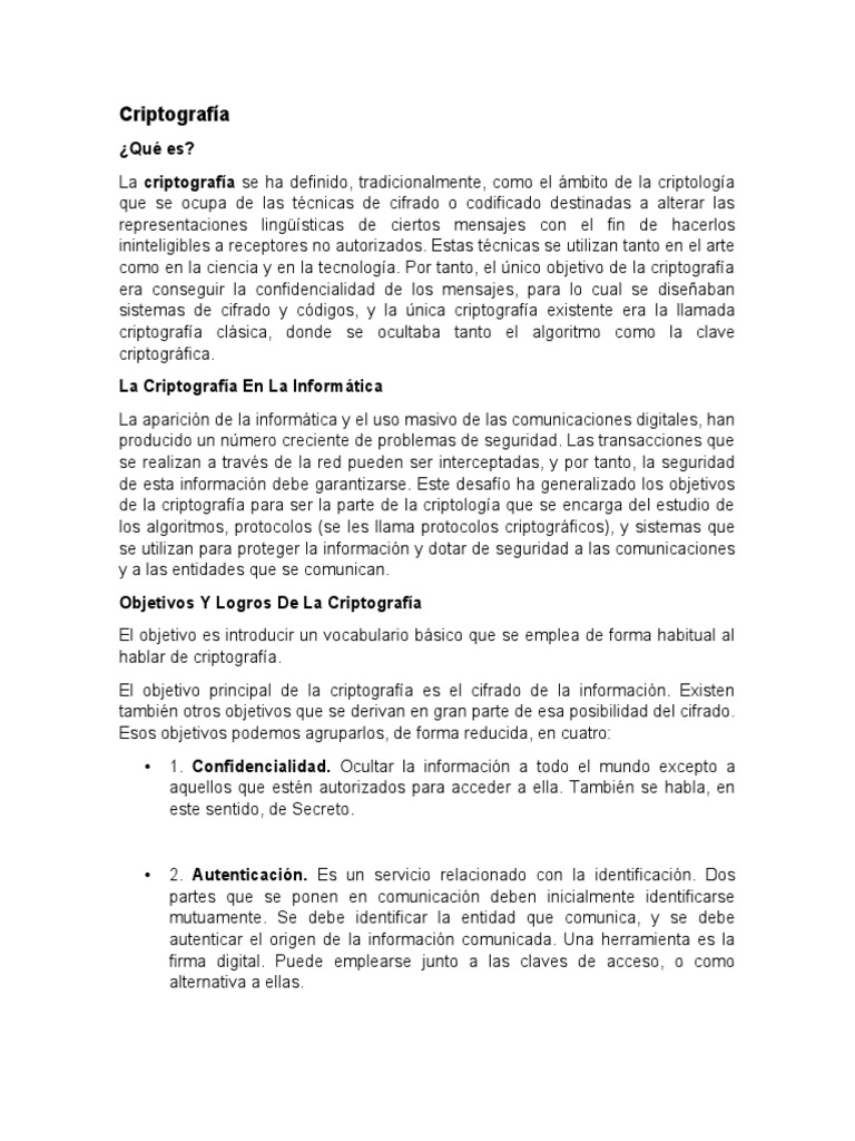 Resumen de La Criptografia | PDF | Criptografía | Clave (criptografía)