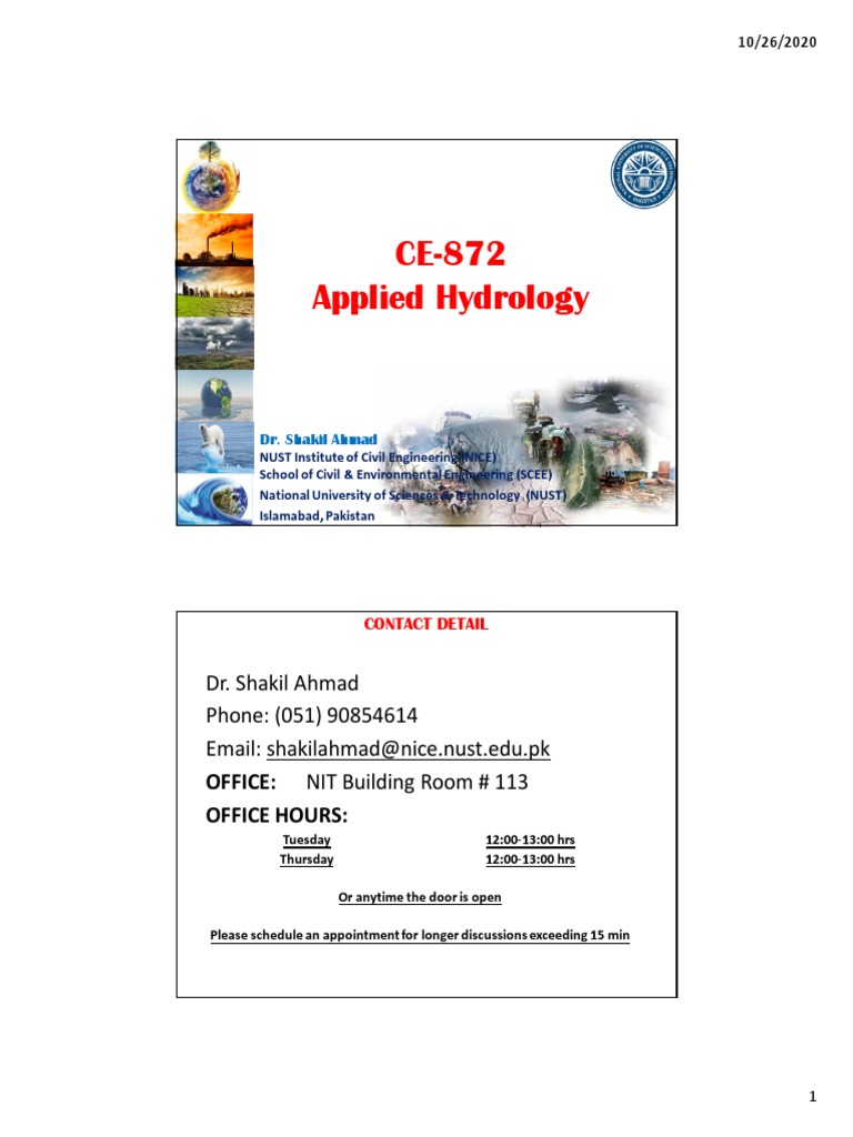 Applied Hydrology Lec 1 and Outline | PDF | Hydrology | Discharge (Hydrology)