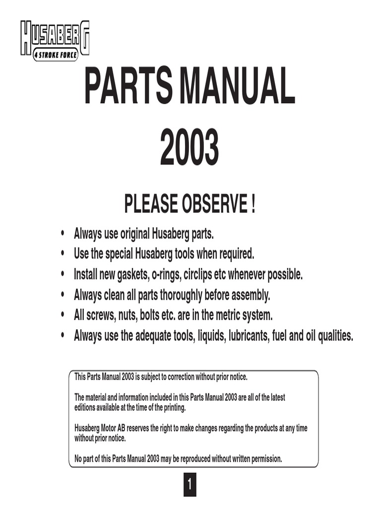 Husaberg Parts Manual and Diagrams 2003 | PDF