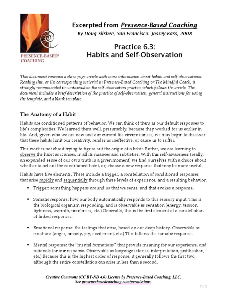 Practice 6.3: Habits and Self-Observation: Excerpted From Presence ...