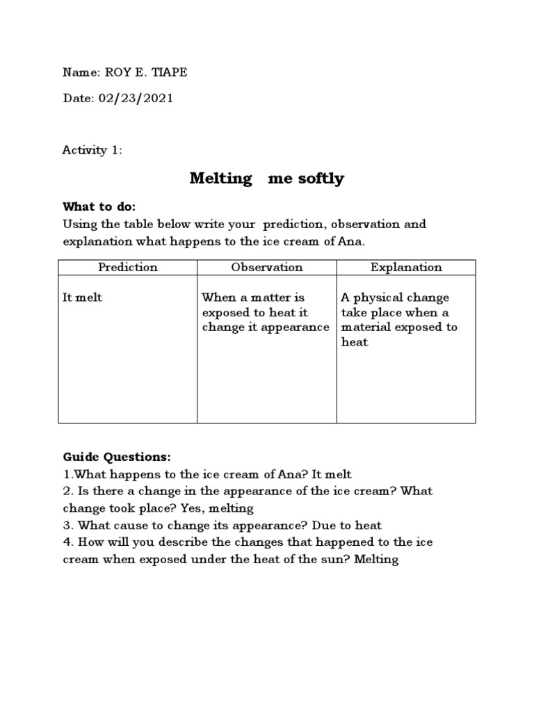 Melting and Freezing Activities for Grade 3 | PDF | Freezing | Ice