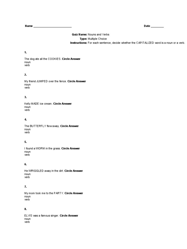 Verb Noun Test | PDF
