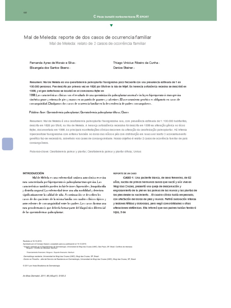 Mal de Meleda Relato de 2 Casos de Ocorrencia Fami - En.es | PDF ...