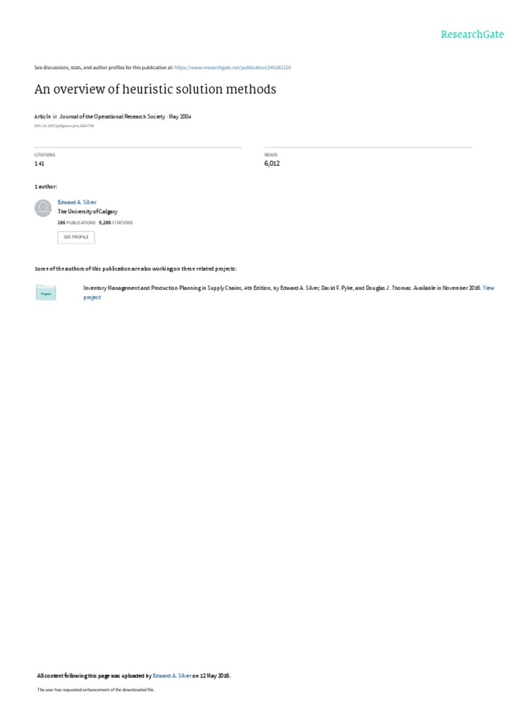 An Overview of Heuristic Solution Methods: Journal of The Operational ...