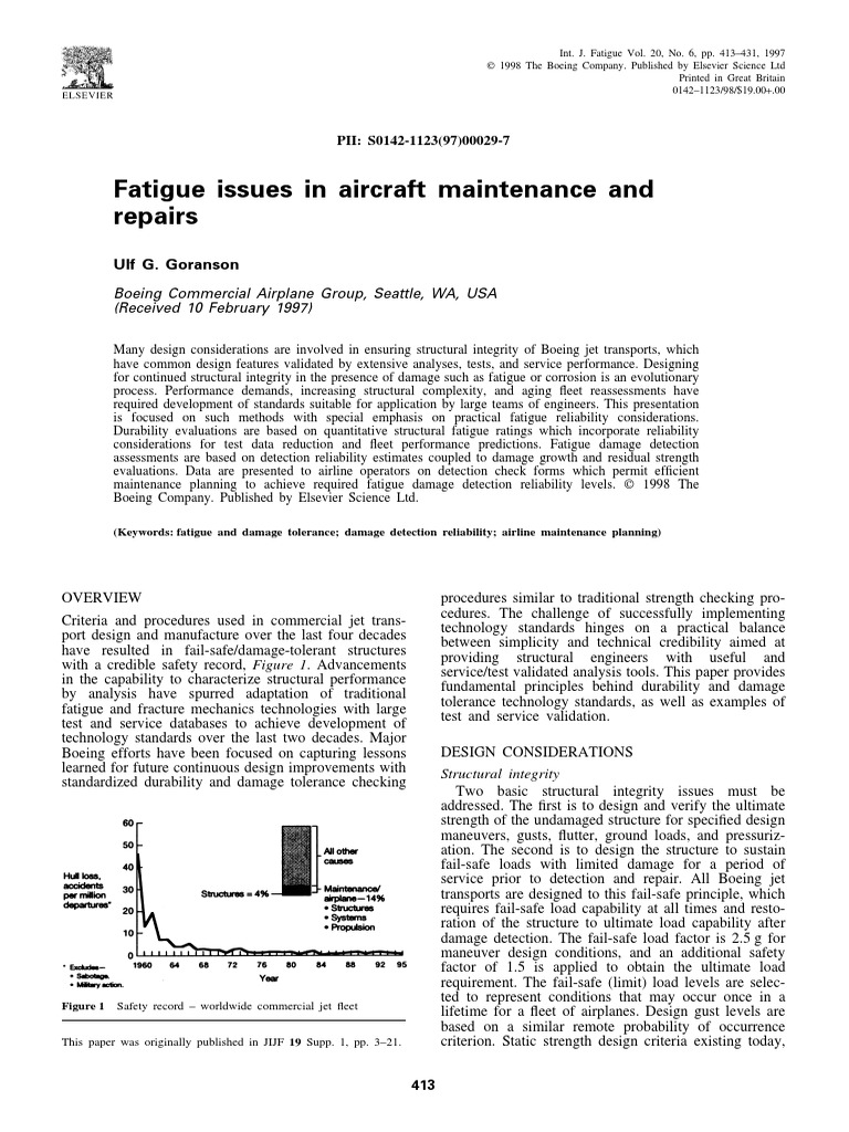 Fatigue Issues in Aircraft Maintenance and Repairs: Ulf G. Goranson ...