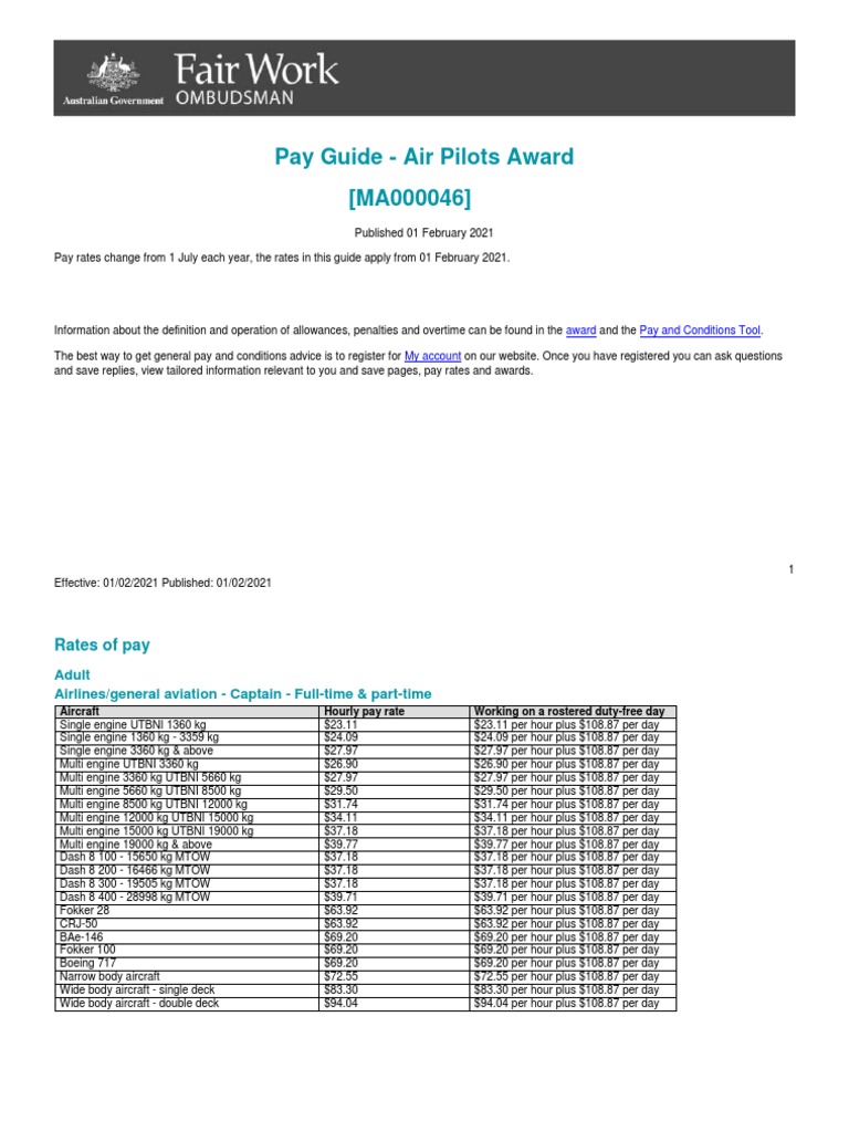 Air Pilots Award Ma000046 Pay Guide | PDF | Aircraft Configurations ...