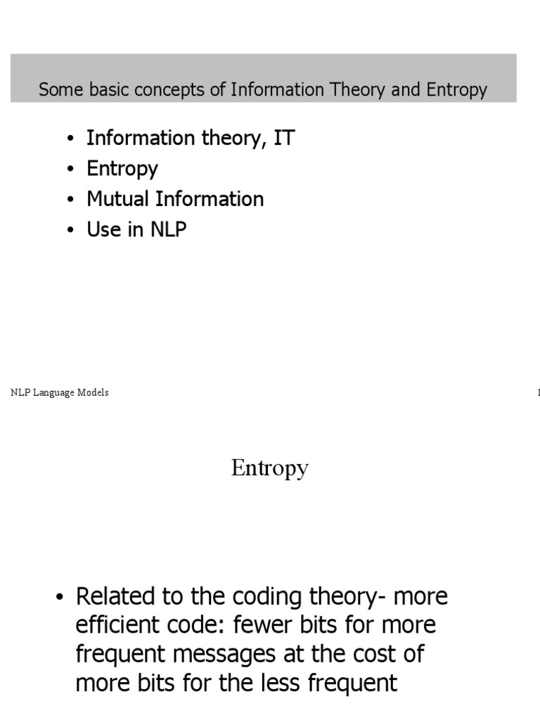 Information Theory, IT Entropy Mutual Information Use in NLP | PDF ...