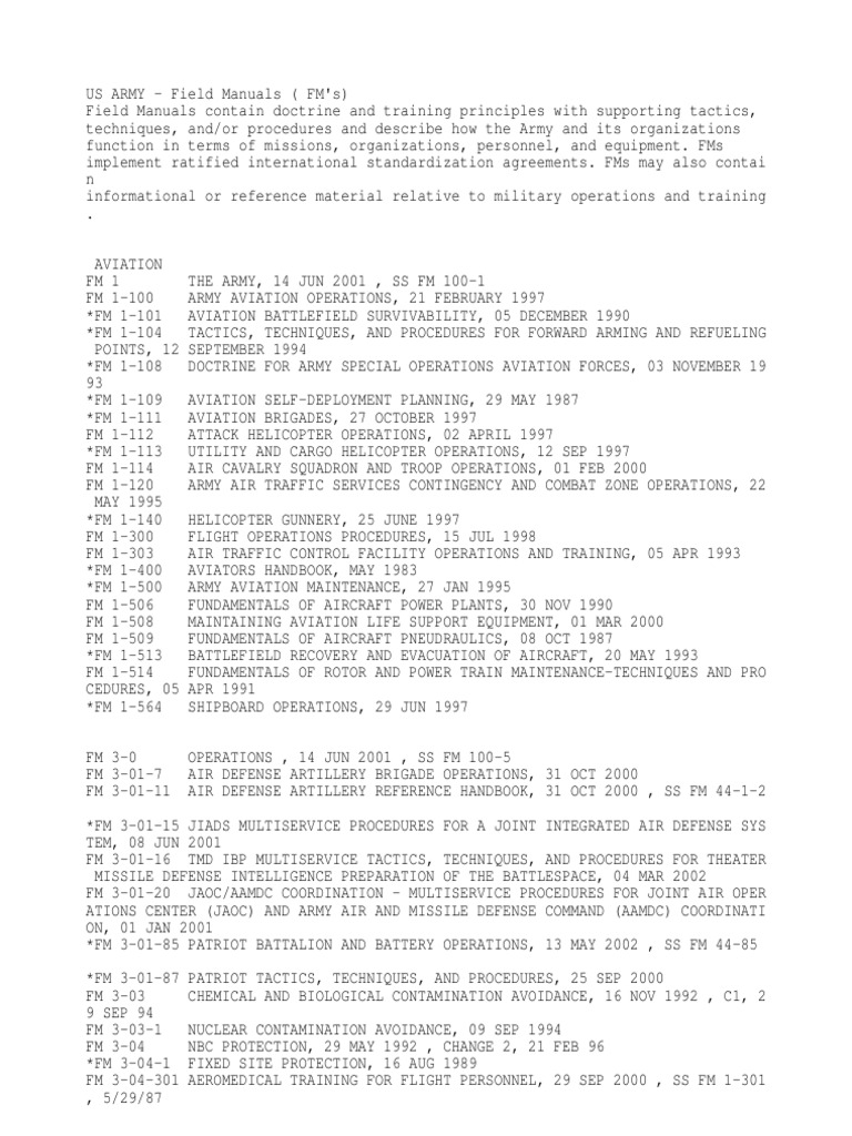 US Army Field Manuals Overview | PDF | Division (Military) | Air Assault