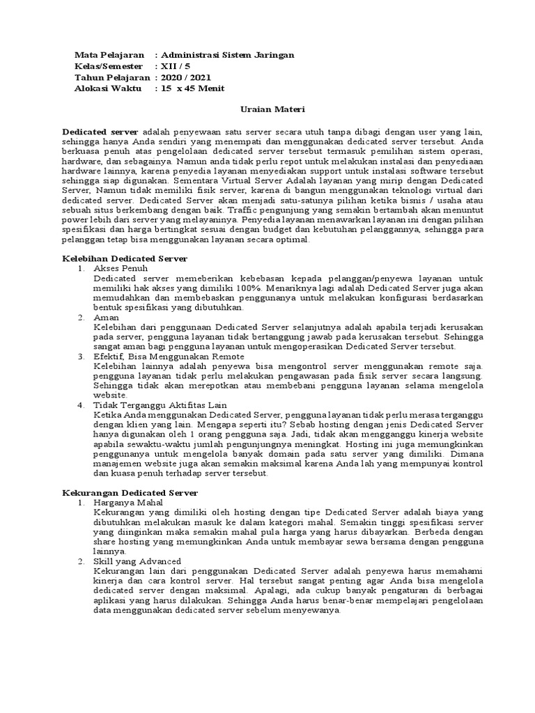 Materi ASJ 4. Dedicated Server | PDF | Bisnis | Teknologi & Rekayasa