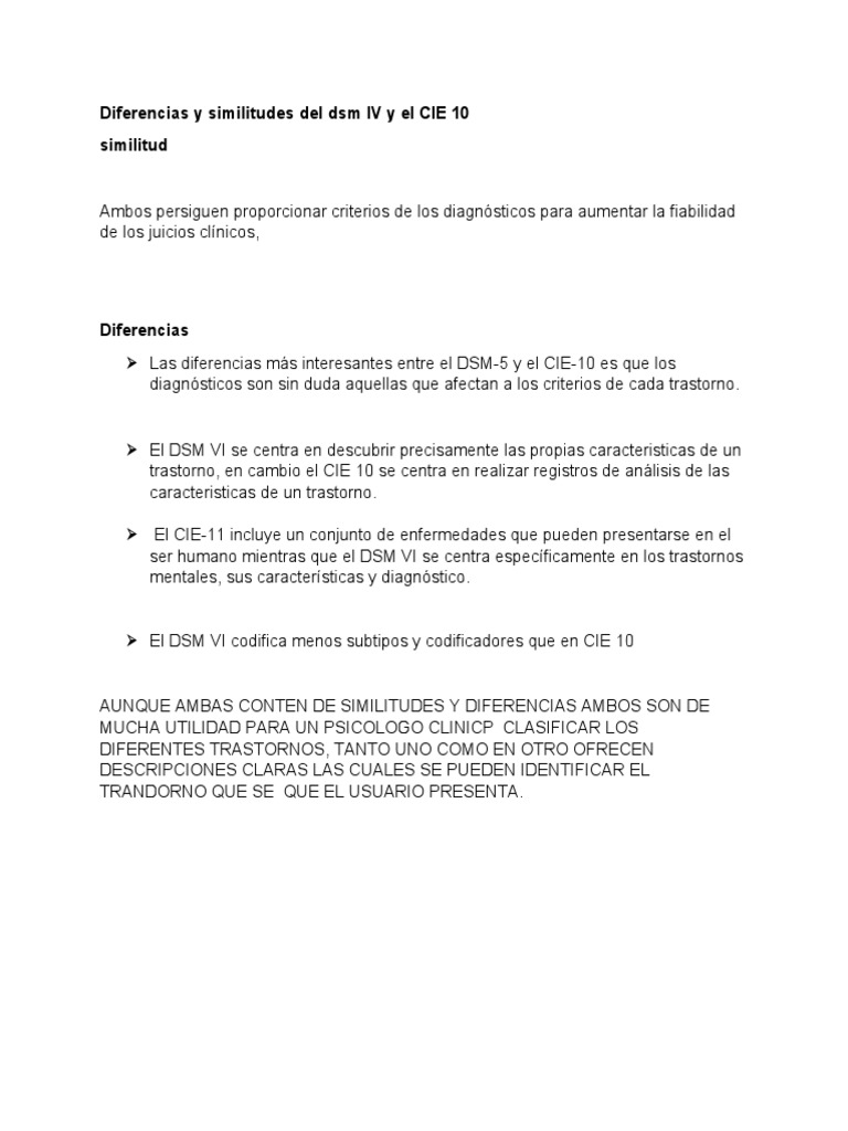 Diferencias y Similitudes Del DSM IV y El CIE 10 | PDF