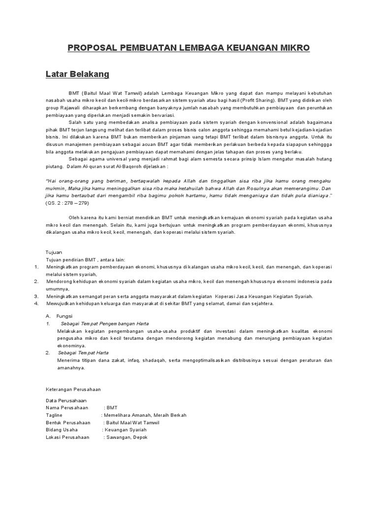 Proposal Pendirian BMT Syariah | PDF