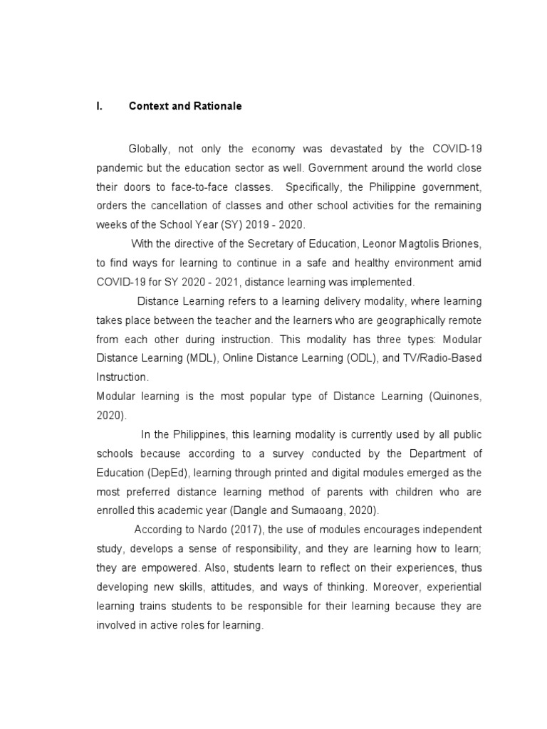 I. Context and Rationale | PDF | Distance Education | Student's T Test