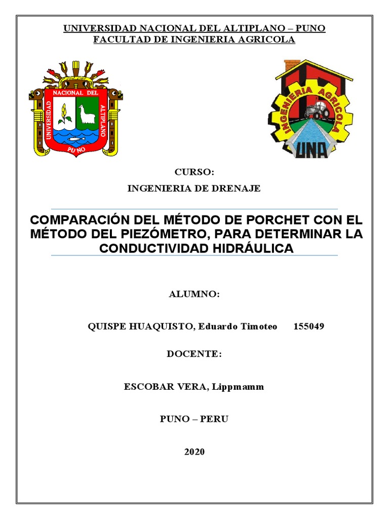 Comparacion Del Método de Porchet - Método Del Piezómetro | PDF | Bomba ...