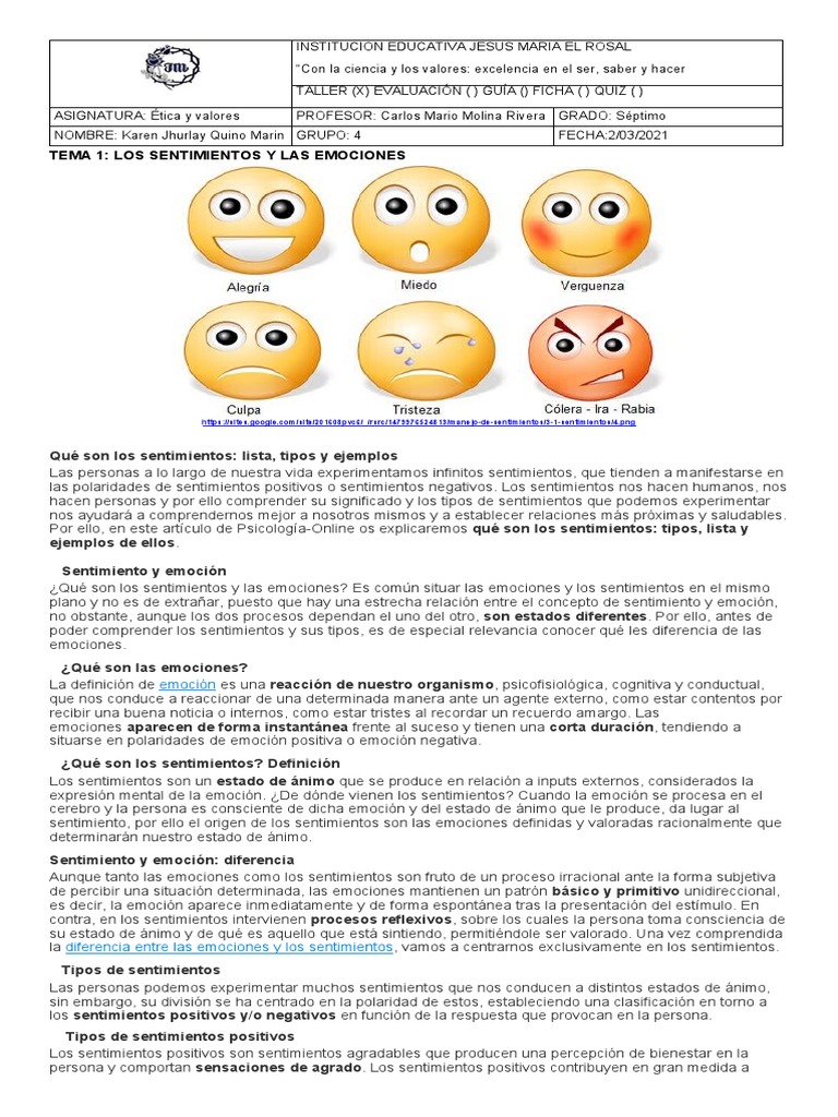 Tipos y ejemplos de sentimientos | PDF | Sensación | Las emociones