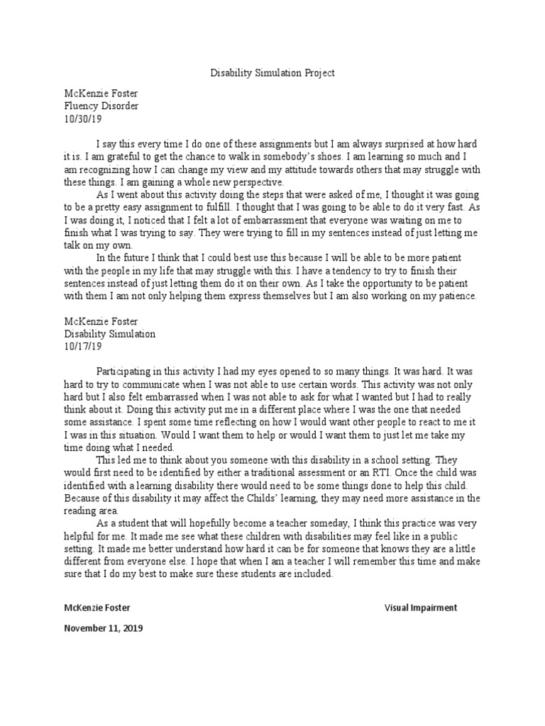 Artifact Disability Simulation Project | PDF | Visual Impairment ...