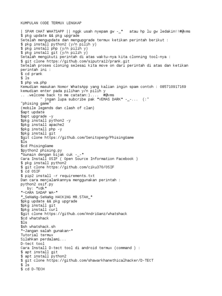 Full Script Termux Terbaru 2020 (SFILE | PDF | Game & Aktivitas | Teknologi & Rekayasa