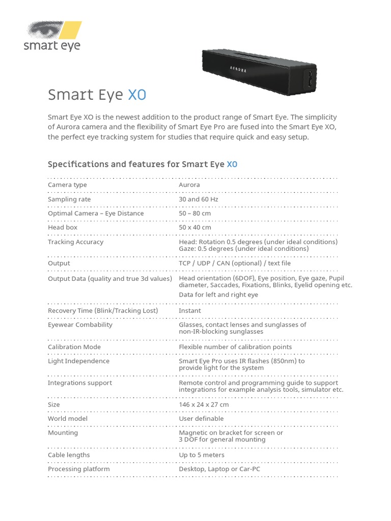 Smart Eye XO: Aurora Eye Tracker Info | PDF