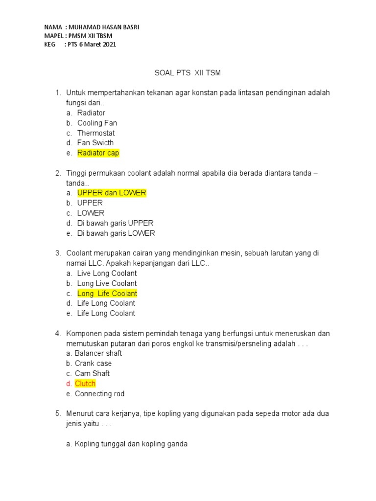 Soal Pts PMSM Xii TBSM Maret 2021 | PDF