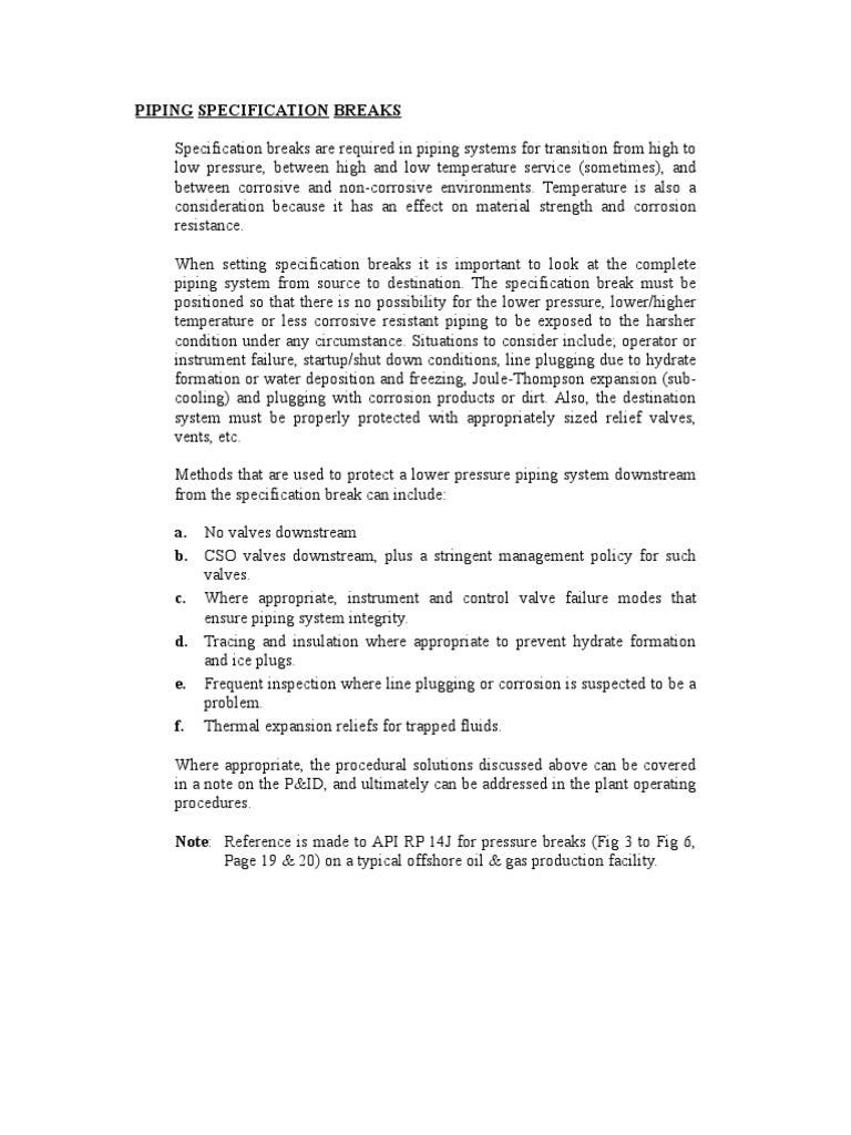 Piping Specification Breaks | PDF | Pump | Valve