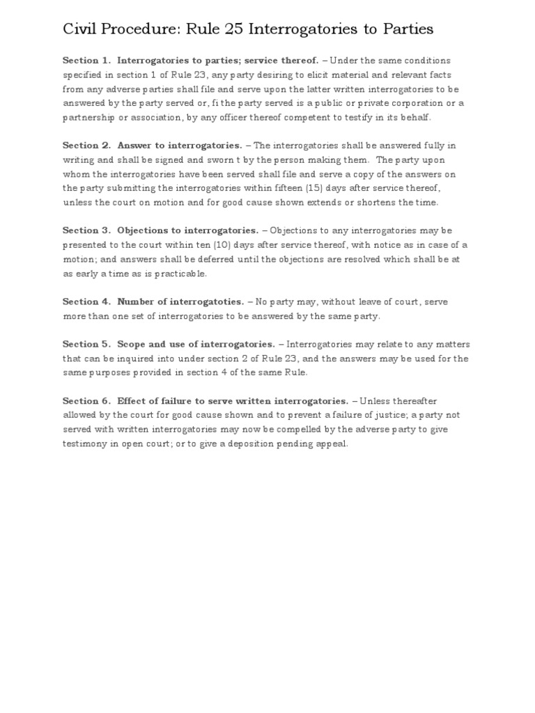 Civil Procedure - Rule 25 Interrogatories | PDF | Deposition (Law ...