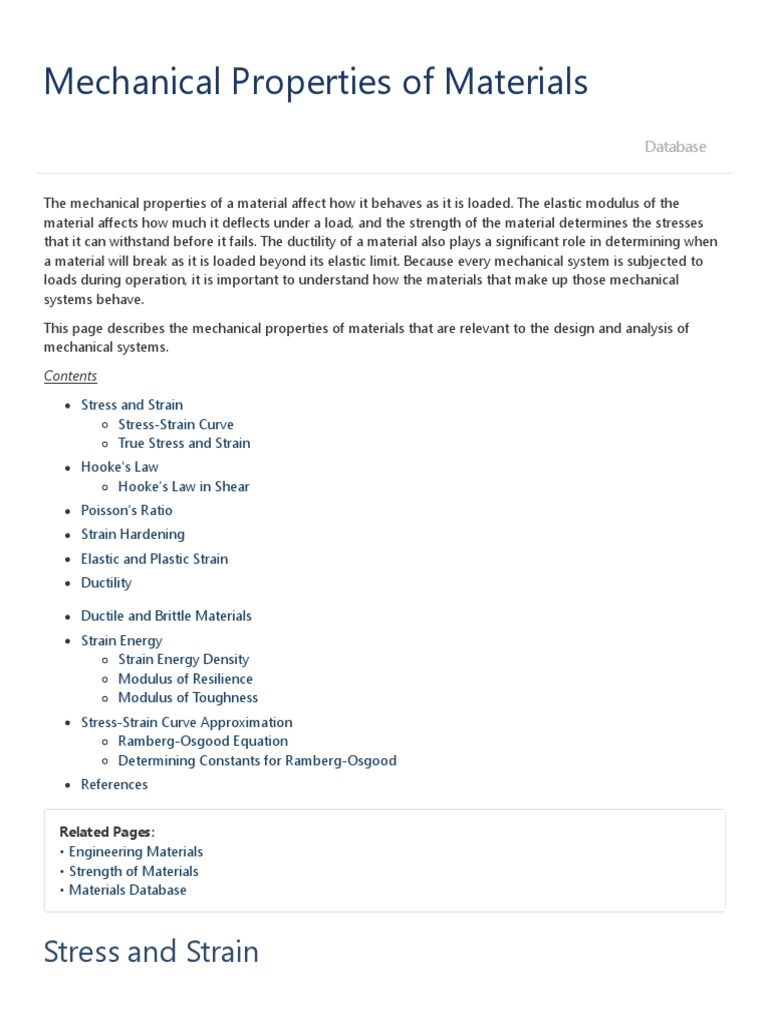 Mechanical Properties of Materials - MechaniCalc | PDF