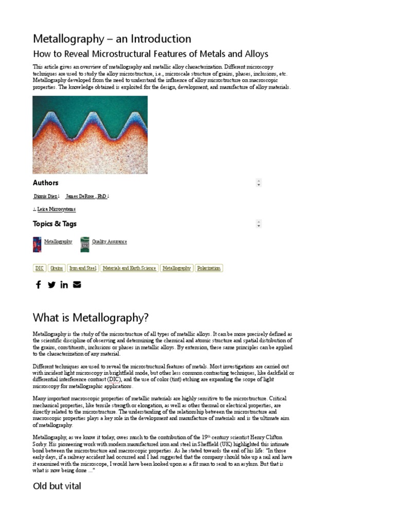 Introduction to Metallography Techniques | PDF | Microstructure | Ceramics