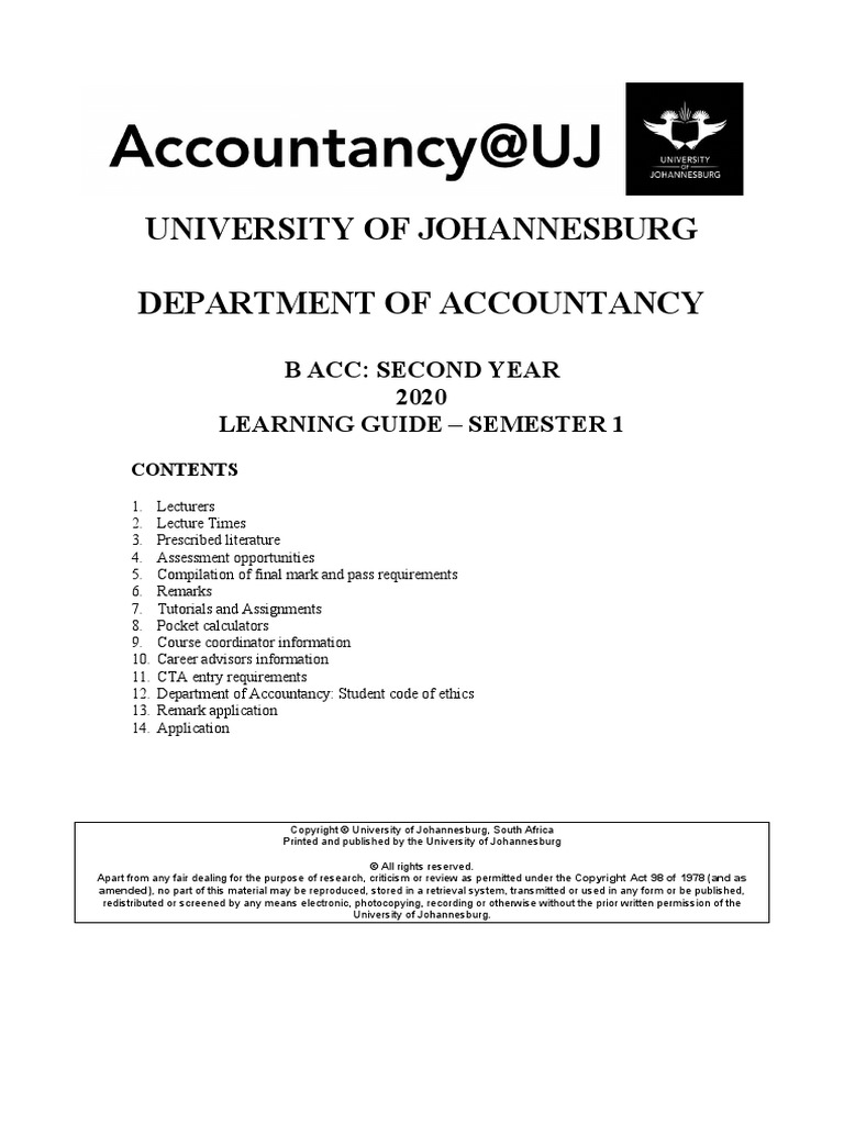 University of Johannesburg Department of Accountancy: B Acc: Second ...