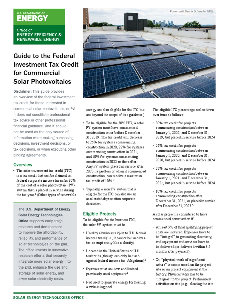 Guide To The Federal Investment Tax Credit For Commercial Solar PV ...