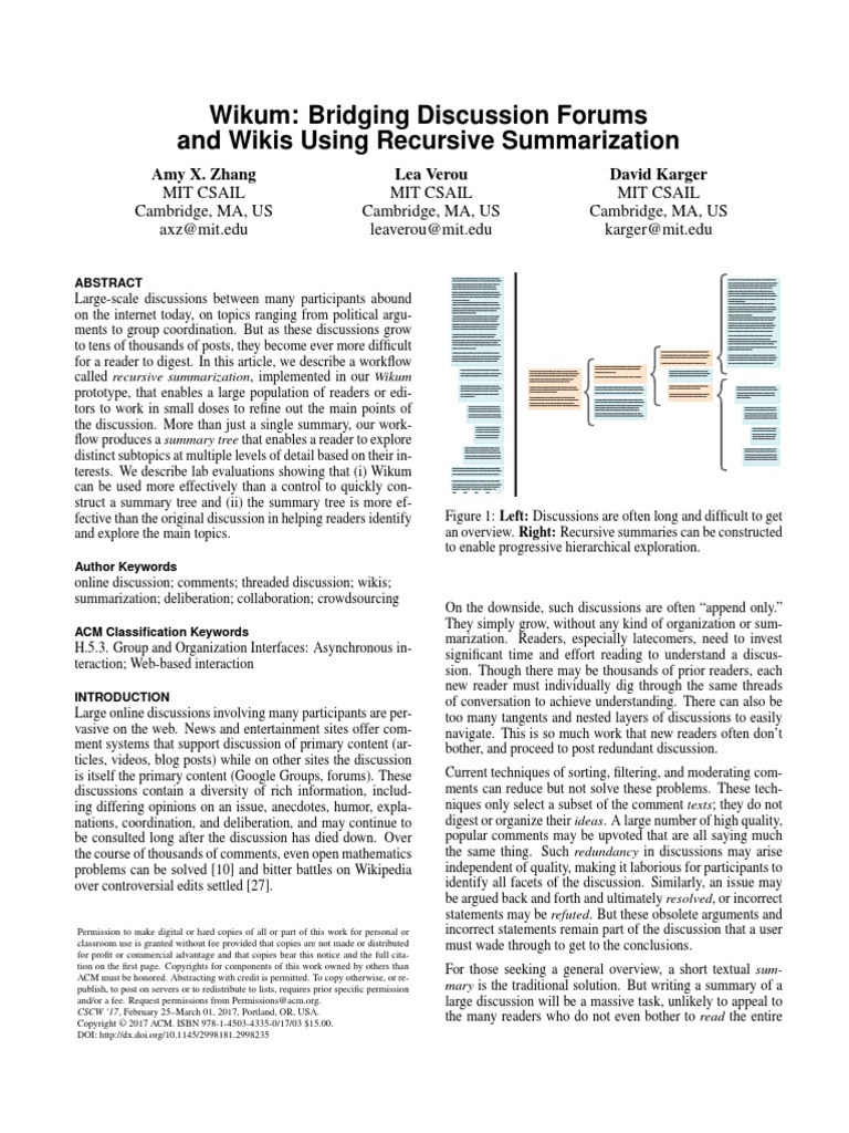 Wikum: Bridging Discussion Forums and Wikis Using Recursive ...