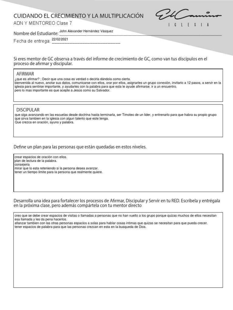 Tarea Leccion 7 Cuidando El Crecimiento y La Multiplicacion | PDF