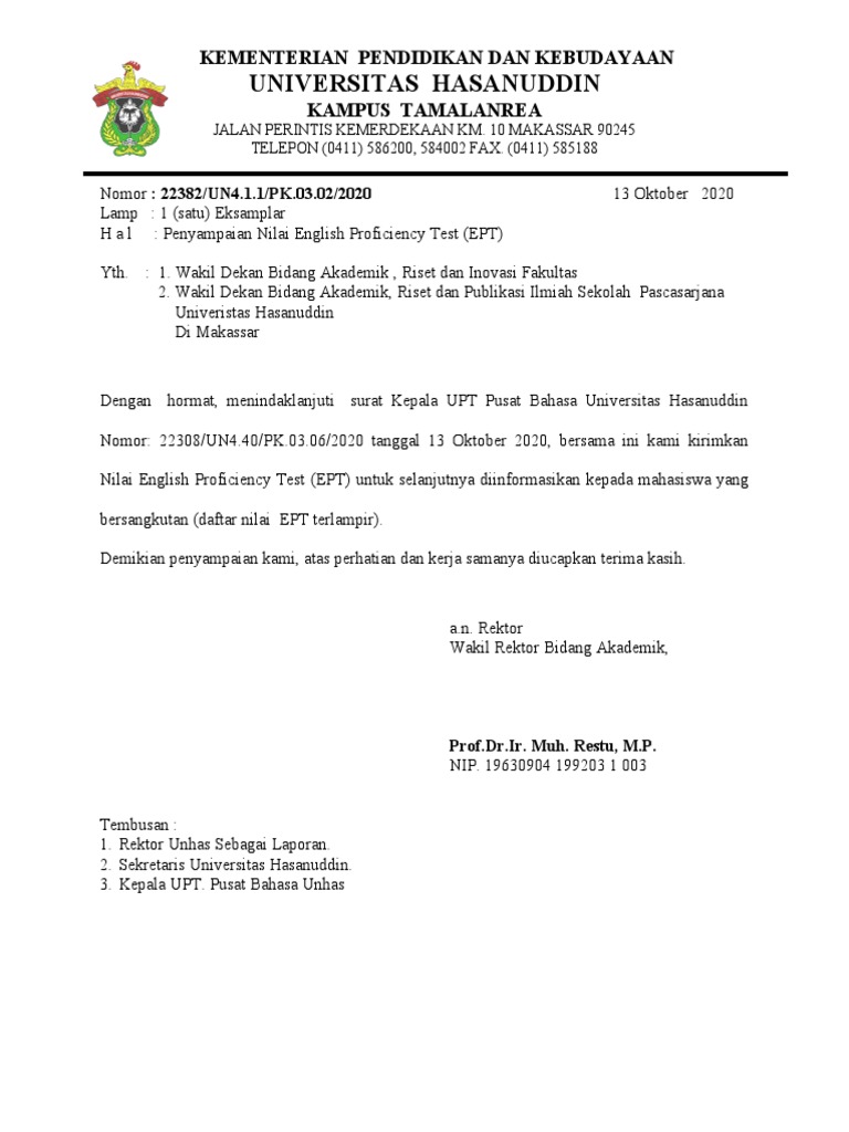 Penyampaian Nilai EPT Universitas Hasanuddin | PDF