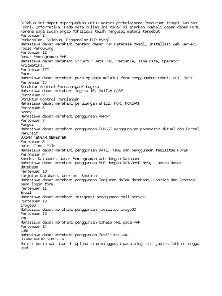Silabus PHP Dan MYSQL | PDF