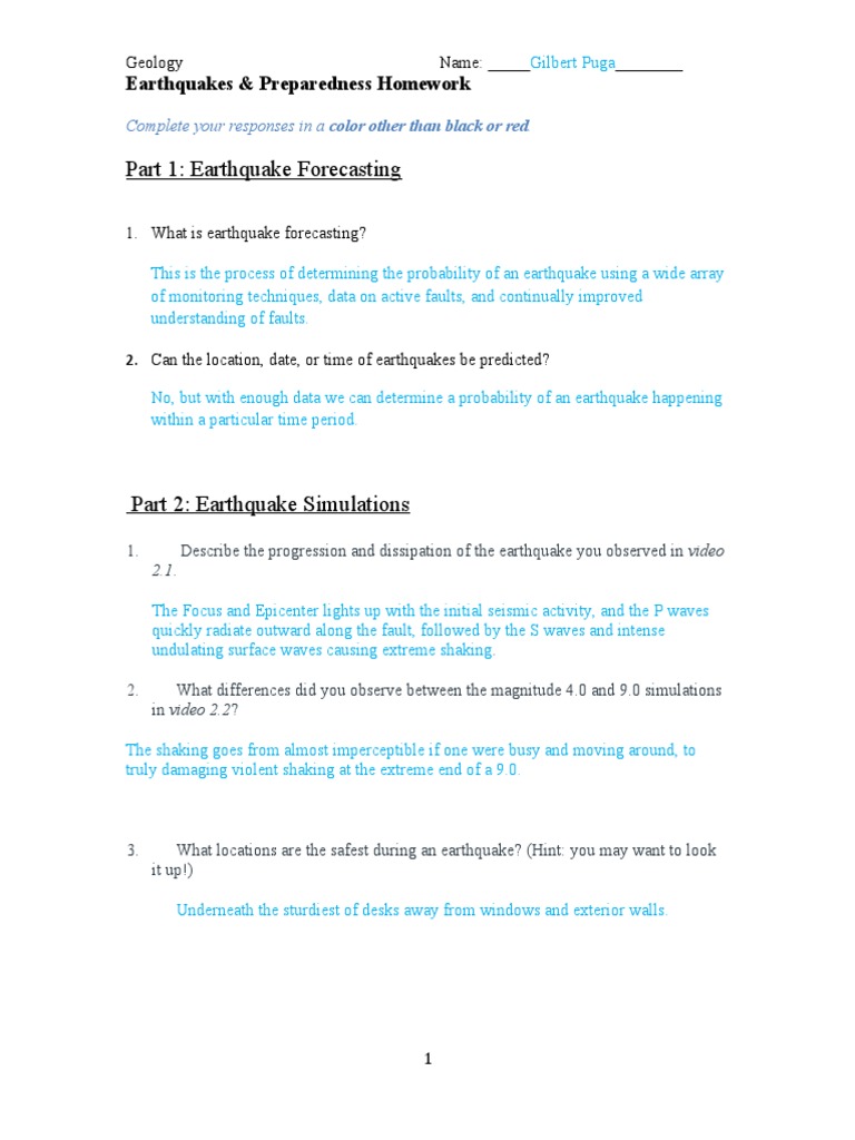 Homework 3 Earthquake Preparedness | PDF | Seismology | Earthquakes