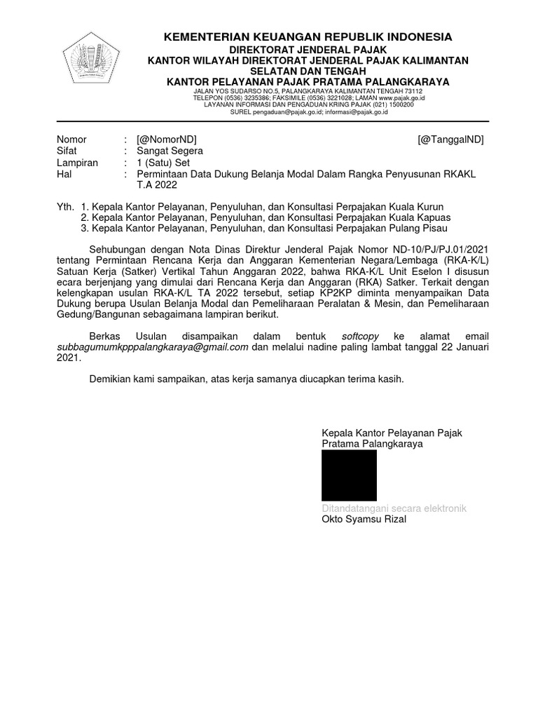 Nota Dinas Data Dukung Belanja Modal | PDF | Pengelolaan Keuangan & Uang